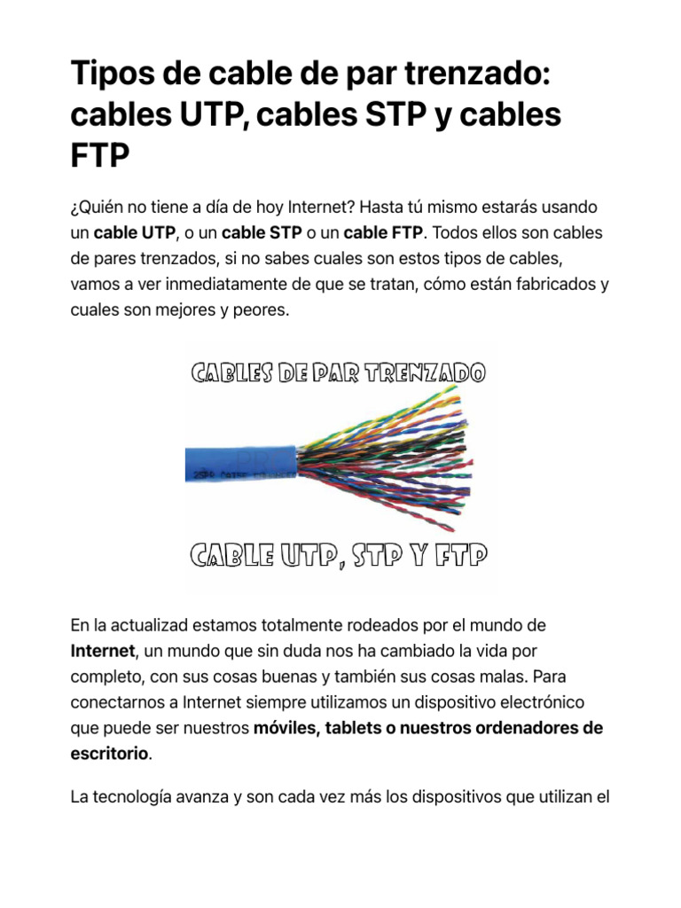 Tipos de cable de par trenzado- cables UTP, cables STP y cables FTP | PDF | Telecomunicaciones ...