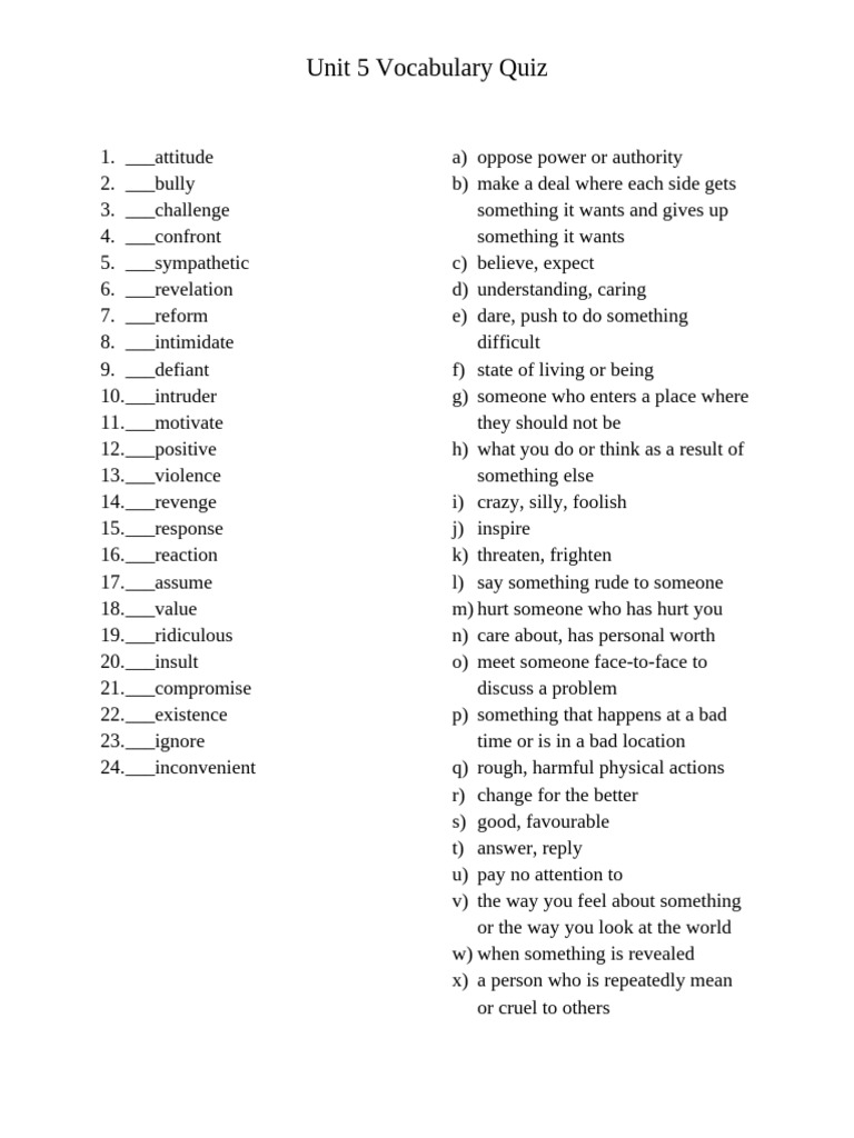 Unit 5 Vocab Quiz | PDF
