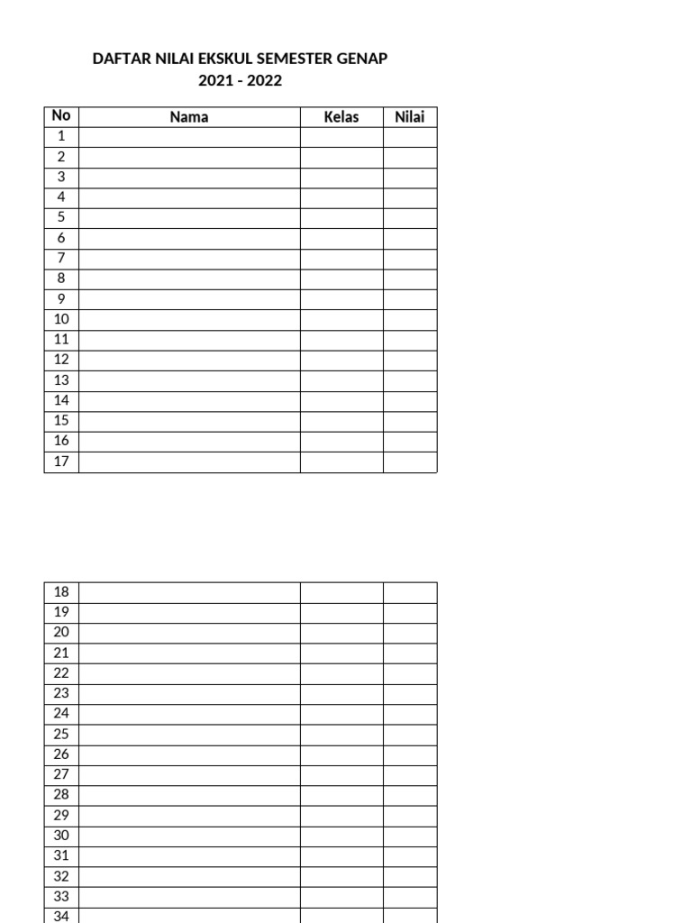 Blanko Nilai Ekskul Rohis | PDF
