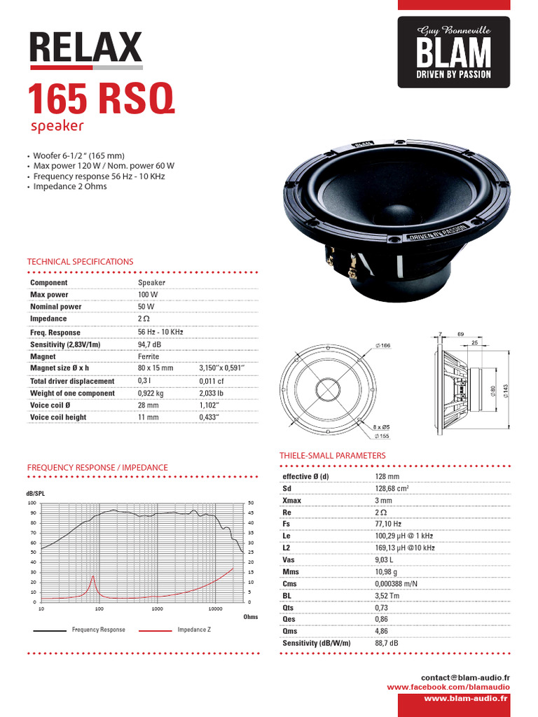 RSQ 165 Speaker Technical Specs | PDF | Loudspeaker | Acoustics