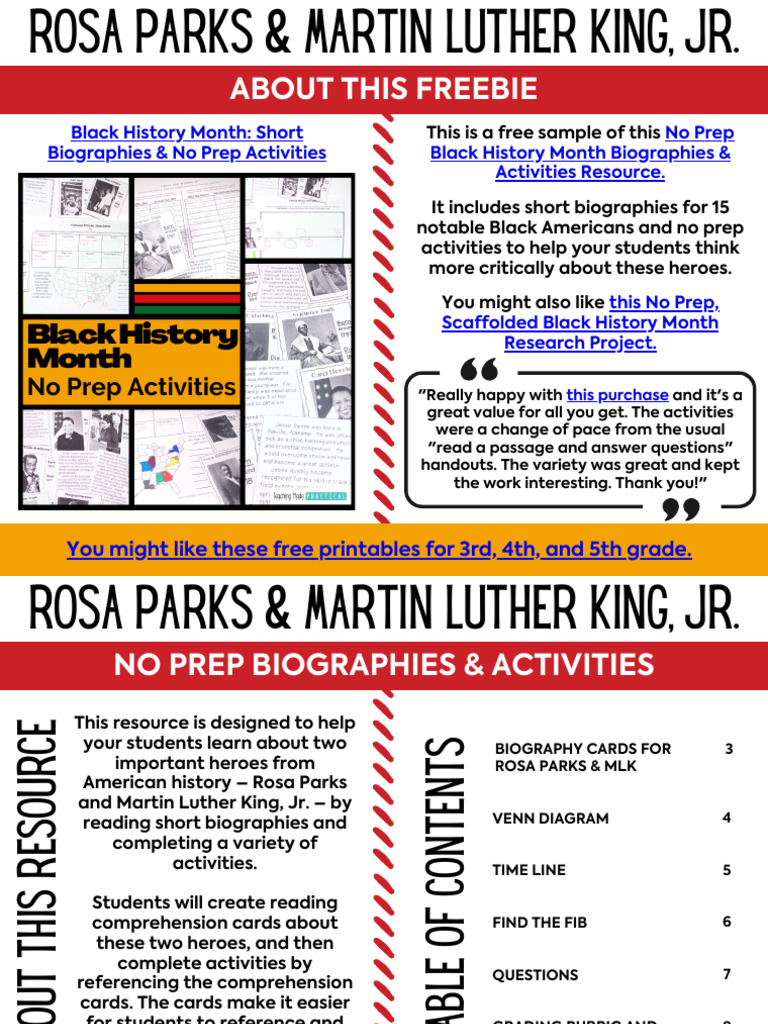 About This Freebie | PDF | Rosa Parks | Martin Luther King Jr.