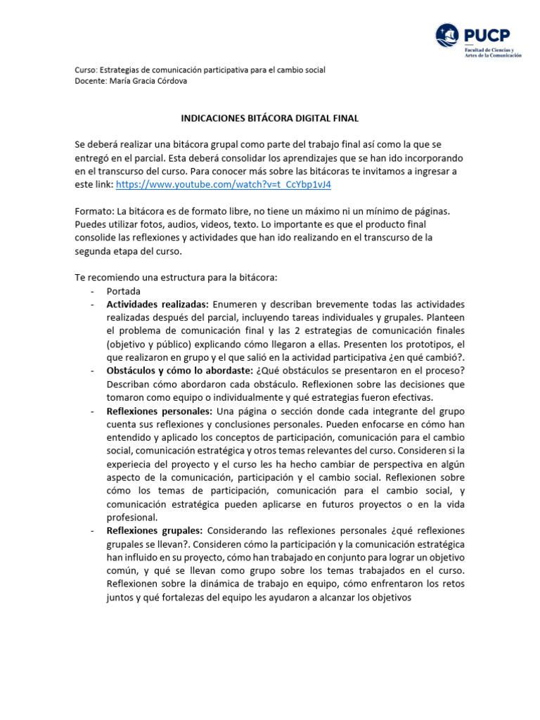 Indicaciones bitácora final | PDF | Blog | Aprendizaje
