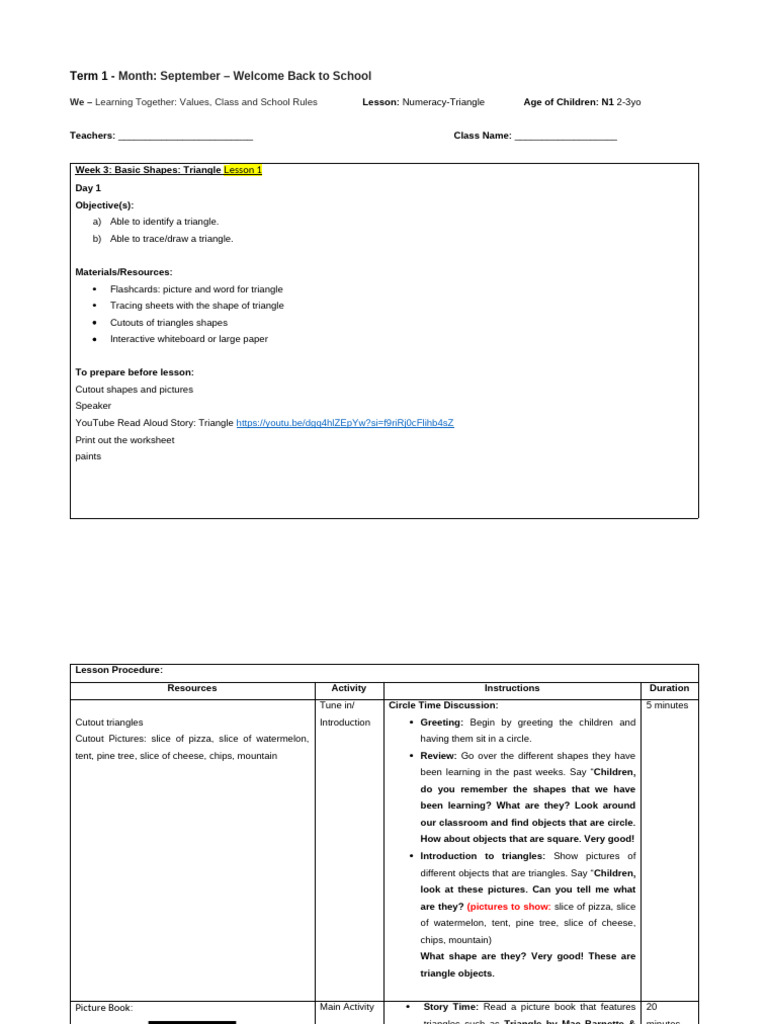 Nursery Numeracy Lesson Plan Sample | PDF | Classroom Management | Learning