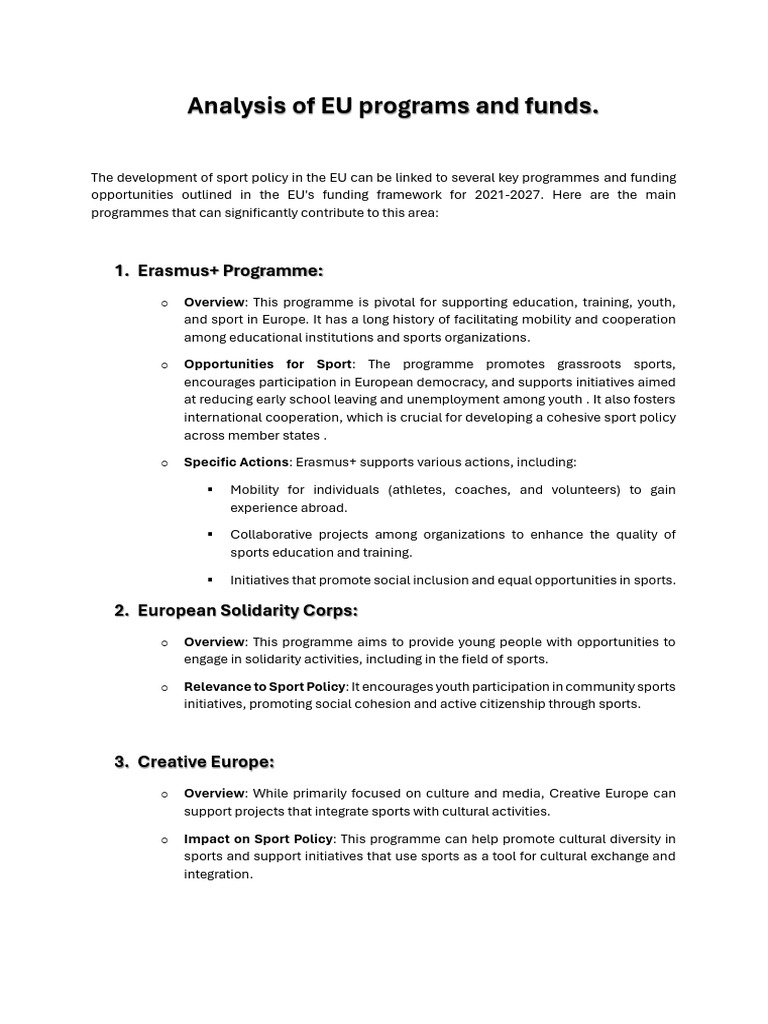 Analysis of EU Programs and Funds. | PDF | European Union