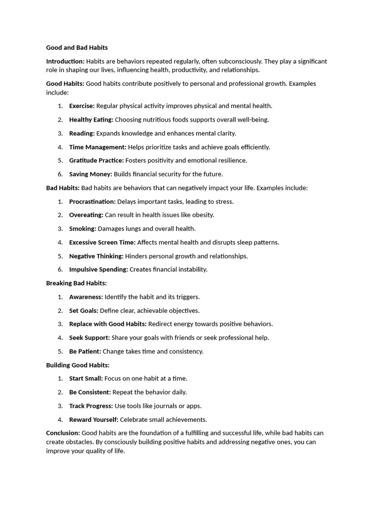 Good and Bad Habits | PDF