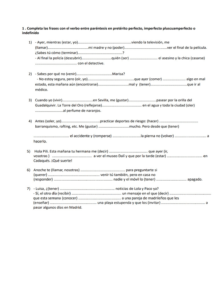 Contraste de Pasados Con Pluscuamperfecto | PDF