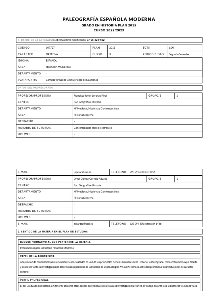 Paleografía Española Moderna: Curso 2022/2023 | PDF | Paleografía ...