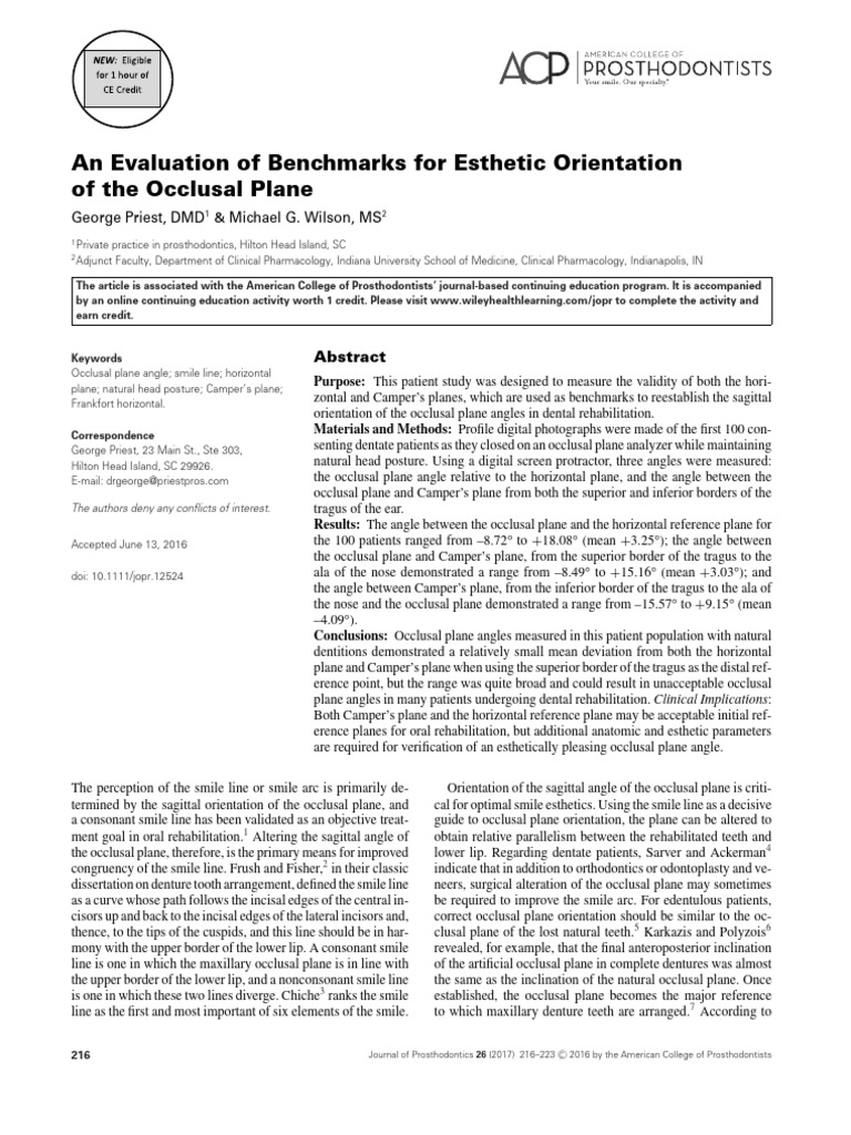 Journal of Prosthodontics - 2016 - Priest - An Evaluation of Benchmarks ...