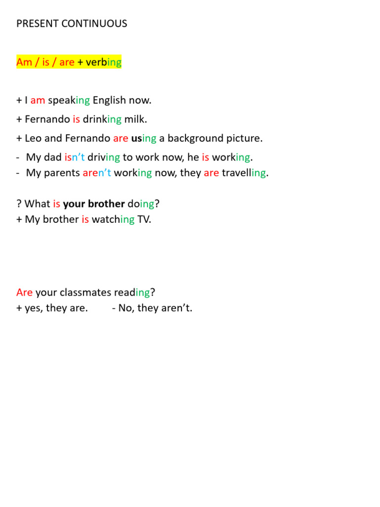 Present Continuous - Summary | PDF