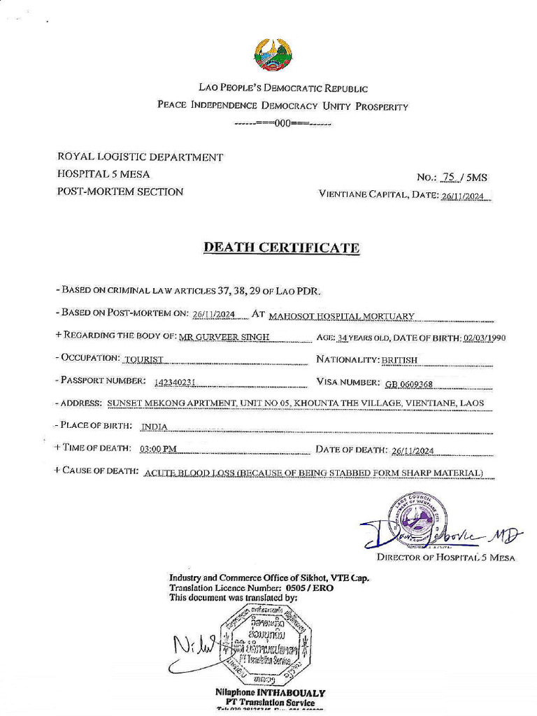 Mr. Gurveer singh death certificate-1 | PDF Mr. Gurveer singh death certificate-1 | PDF