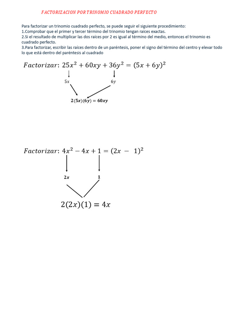 Factorizacion Trinomio Cuadrado Perfecto | PDF