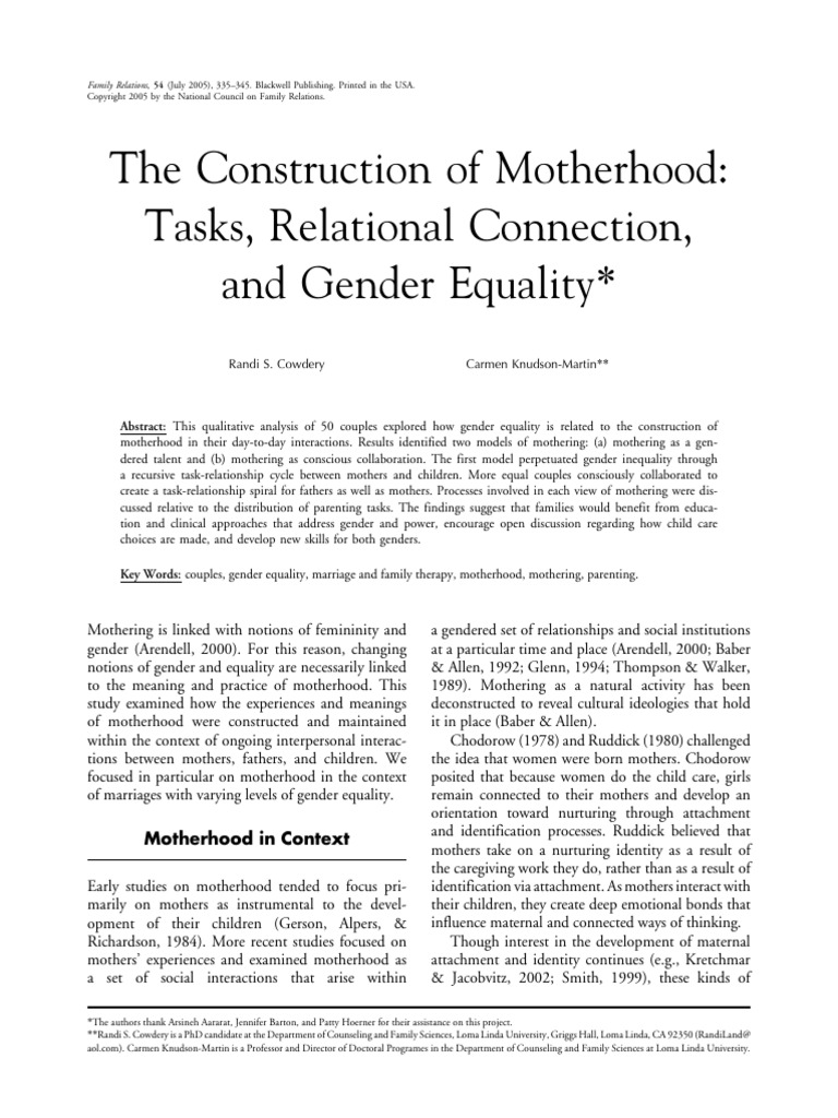 Cowdery y Knudson-Martin, 2005. The Construction of Motherhood. Tasks, Relational Connetion and ...