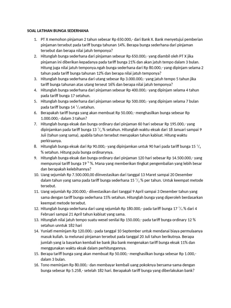 SOAL LATIHAN BUNGA SEDERHANA | PDF