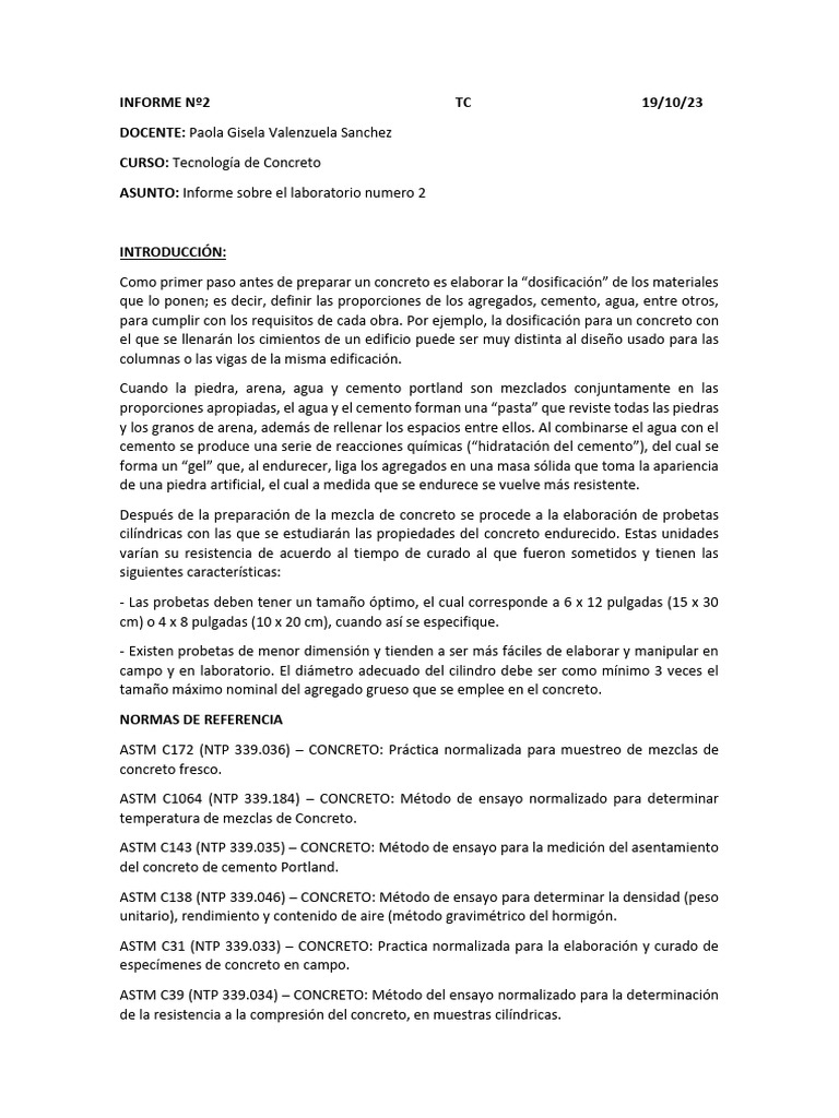 LAB2 Tecnologia Del Concreto | PDF | Hormigón | Cemento