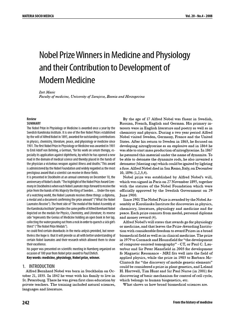 MasicIzet NobelPrizeWinnersinMedicineandPhysiology | PDF | Nobel Prize