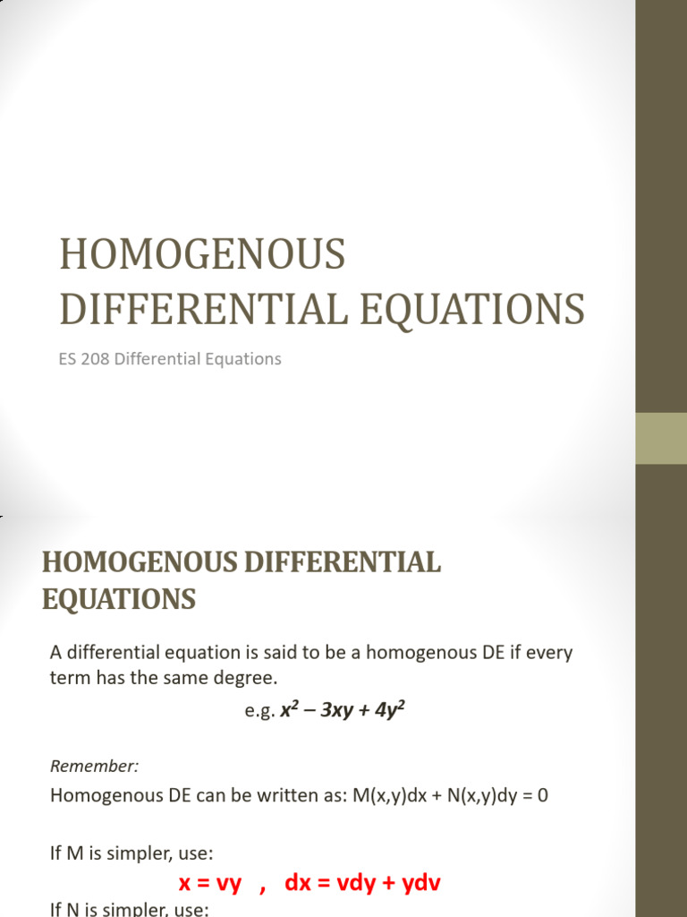 HOMOGENOUS DIFFERENTIAL EQUATIONS | PDF | Vx (Nerve Agent) | Equations