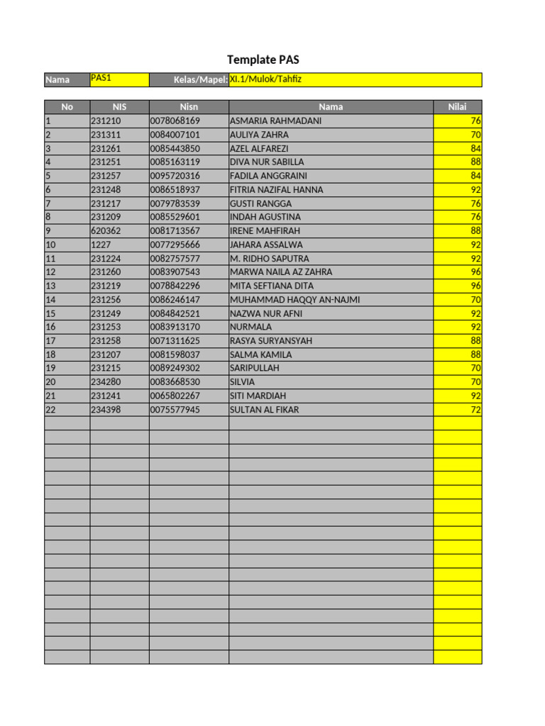 Template PAS-XI.1-Mulok_Tahfiz | PDF