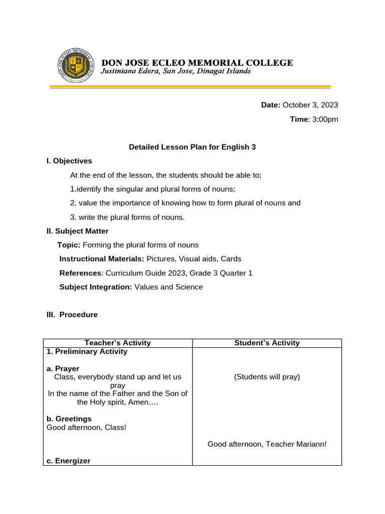 Final Demonstration in English | PDF | Plural | Noun