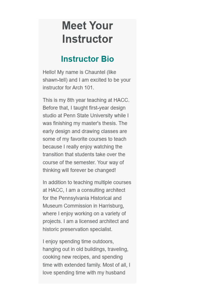 Meet The Instructor - ARCH-101-R06 - Architectural Design I | PDF