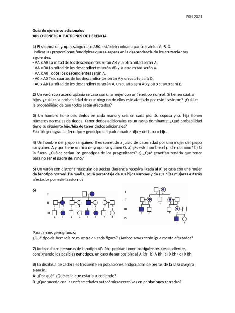 Guia de Ejercicios Adicionales Herencia | PDF | Dominancia (Genética) | Tipo de sangre