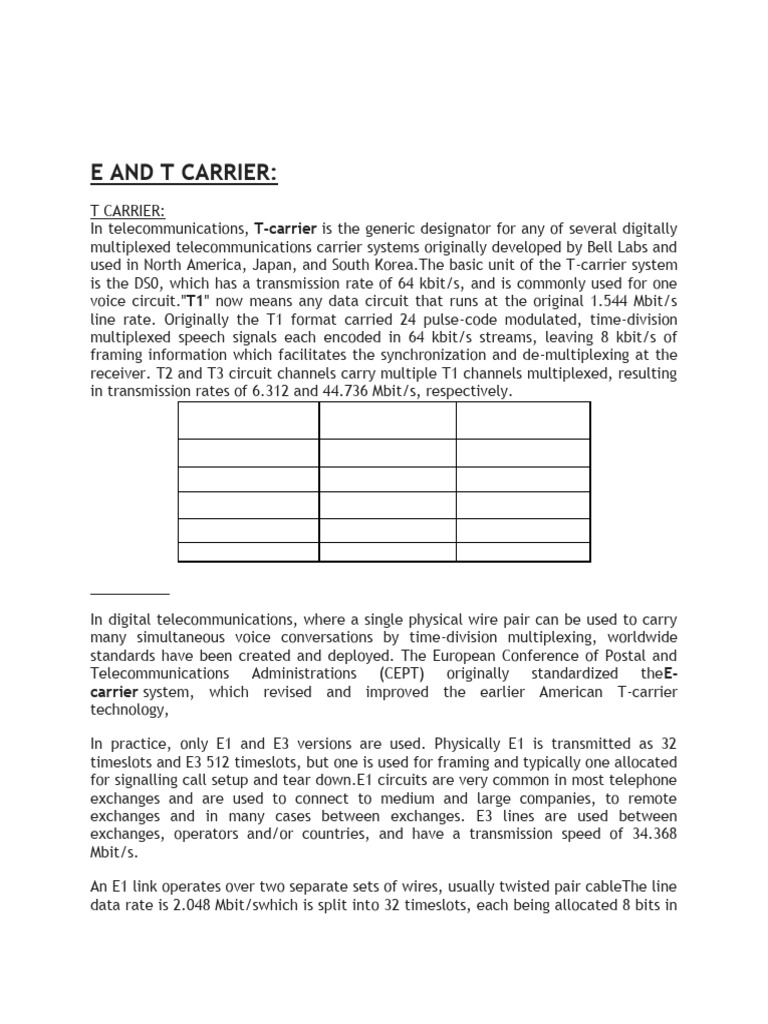 E_and_T_Carrier | PDF | Computer Data | Computing