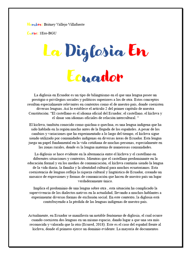 La Diglosia | PDF | Lengua española | Multilingüismo