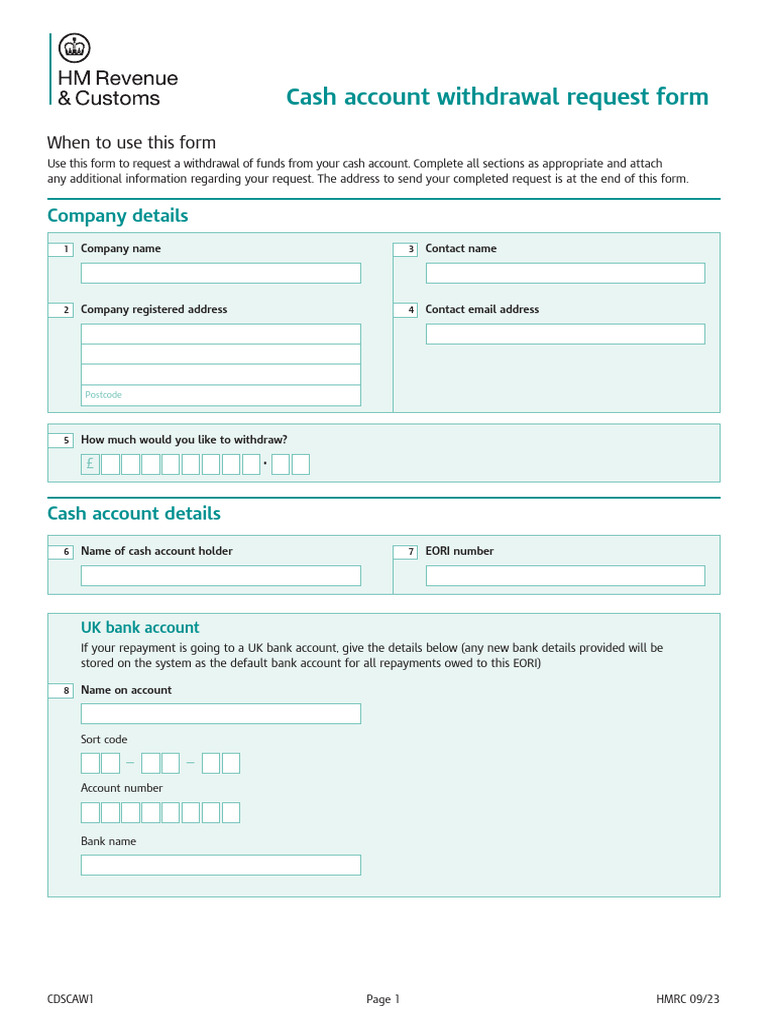 Cash Account Withdrawal Request Form | PDF