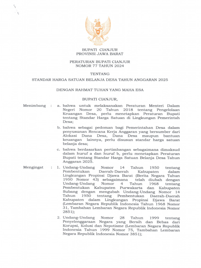 Perbup 77 Tahun 2024 Ttg Shs Desa 2024 | PDF