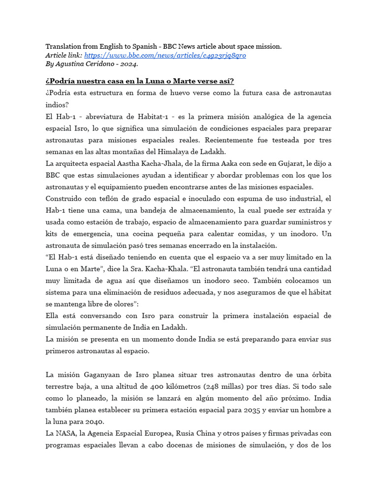 Translation Eng-Esp - BBC News Article - Space Mission | PDF | Nasa | Luna