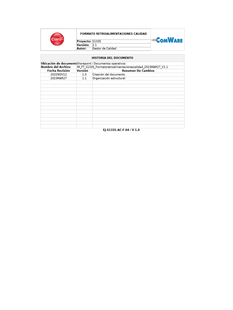Formato Retroalimentación Calidad S1335 | PDF