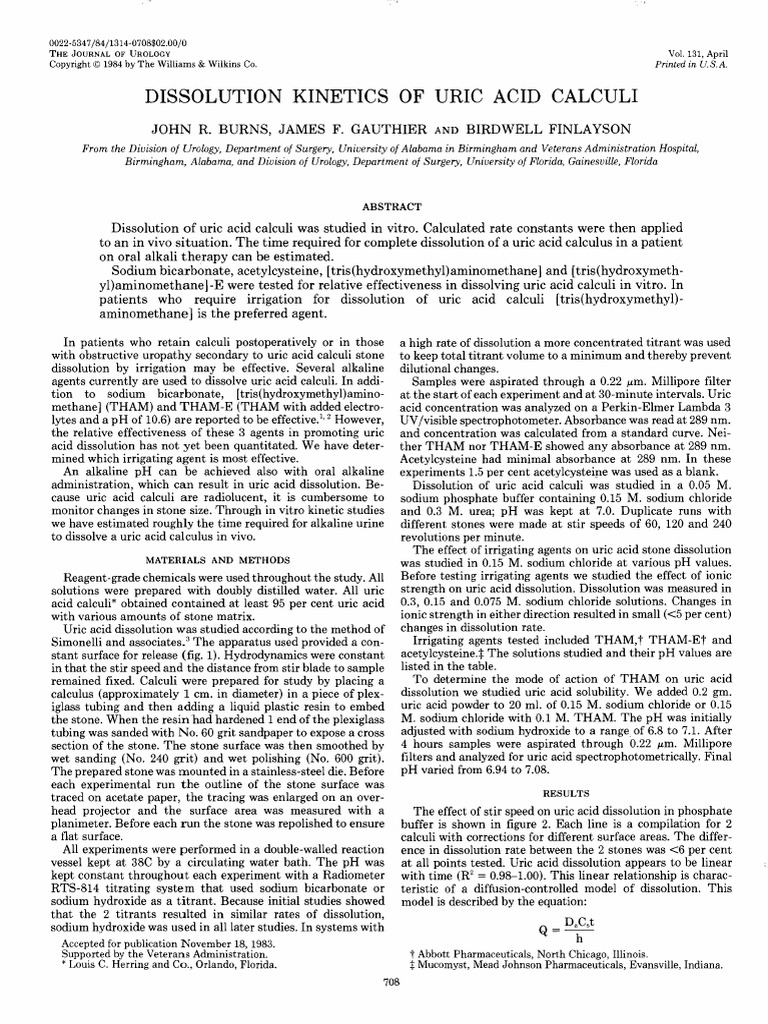 Uric Acid Calculi Dissolution Study | PDF | Acid | Ph