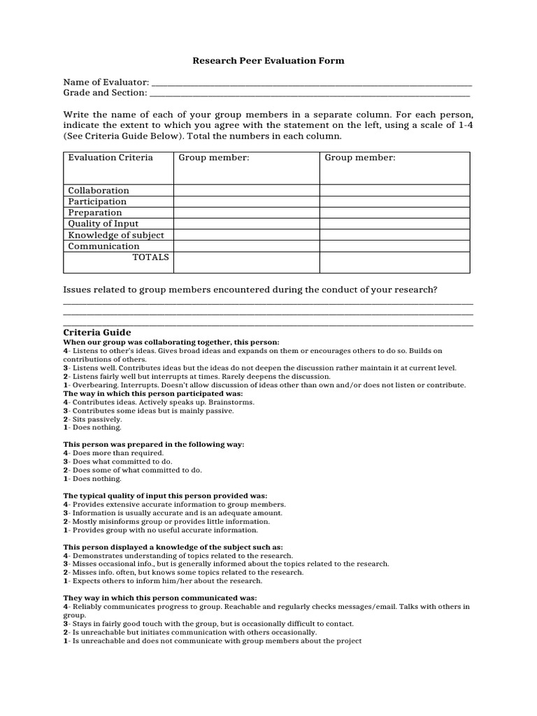Research 2 Peer Evaluation Form | PDF | Information | Communication
