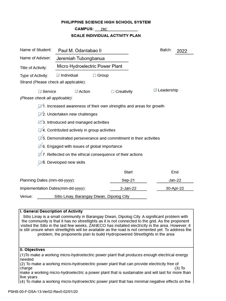 Odantabao Individual Activity Plan | PDF | Nature