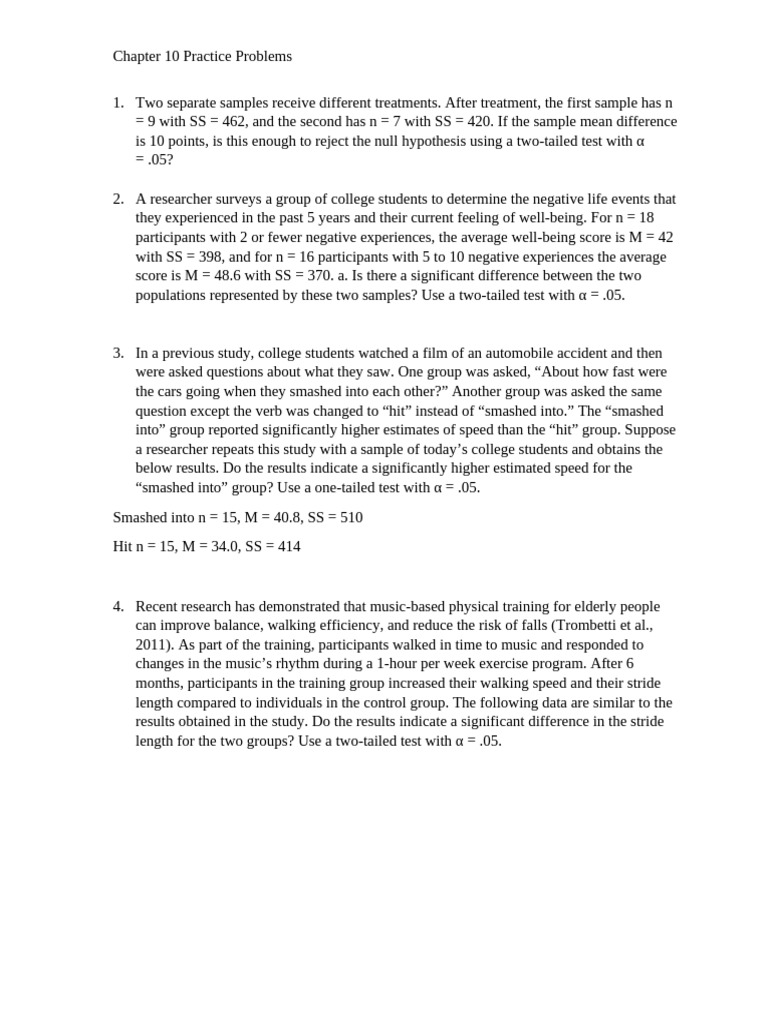 Chapter 10 Practice Problems | PDF | Psychology