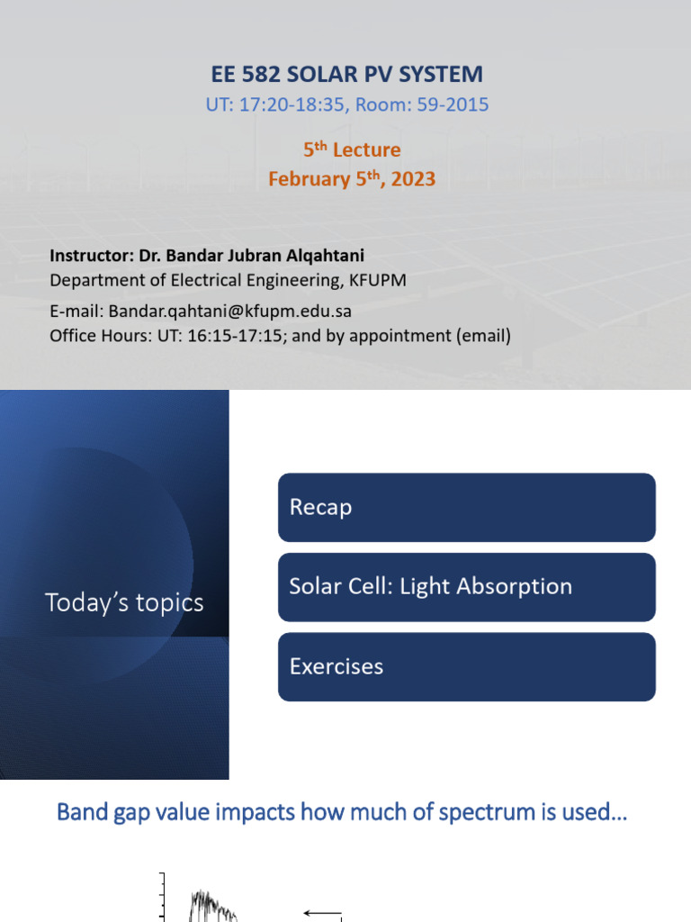 EE 582 Solar PV Systems 5th Lecture | PDF | Band Gap | Solar Cell