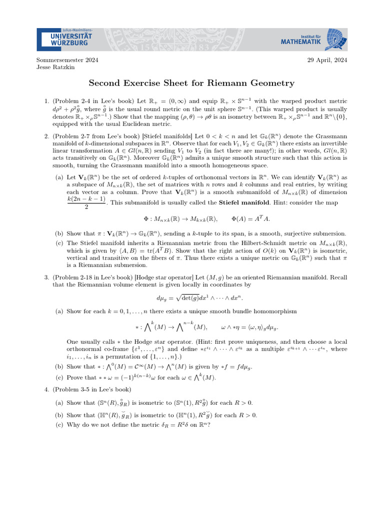 Riemannian Exercise 02 | PDF | Manifold | Mathematical Physics