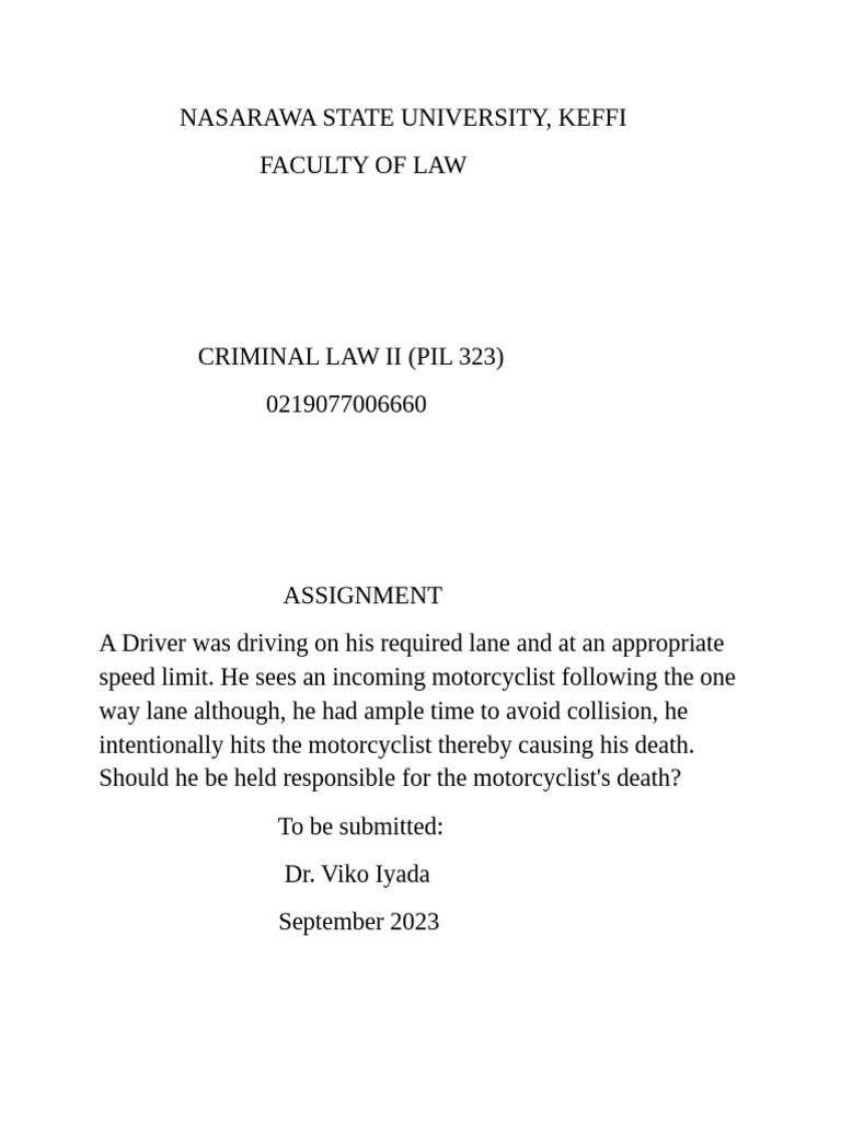 Second Criminal Law Assignment | PDF | Mens Rea | Causation (Law)