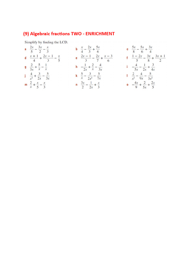 (9) Algebraic fractions TWO ENRICHMENT (1) | PDF