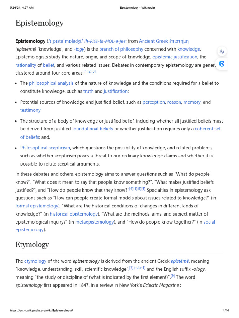 Understanding Epistemology: Knowledge Study | PDF | Epistemology ...