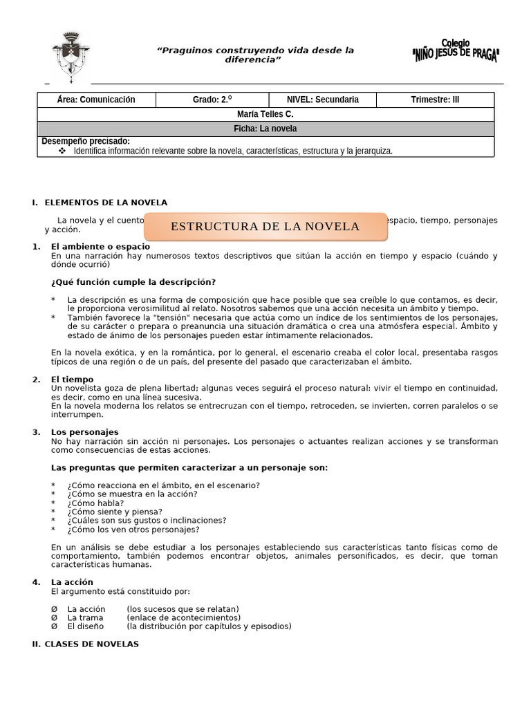 16.FICHA W.LA NOVELA | PDF | Novelas | Crimen ficcion