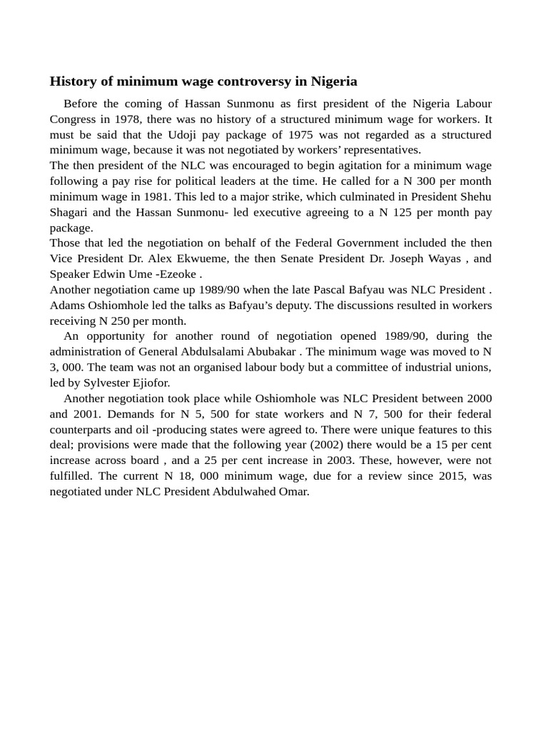 Minimum Wage History in Nigeria | PDF