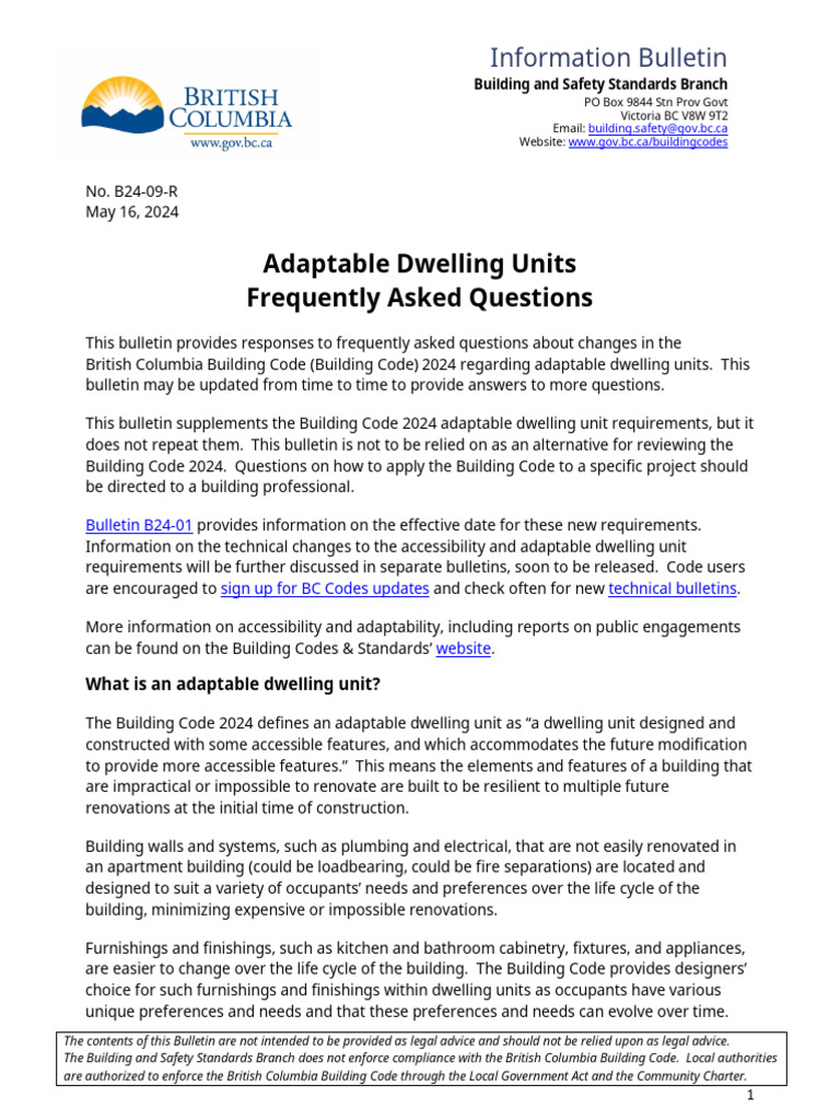 BC Building Code: Adaptable Units FAQ | PDF | Bathroom | Building Code