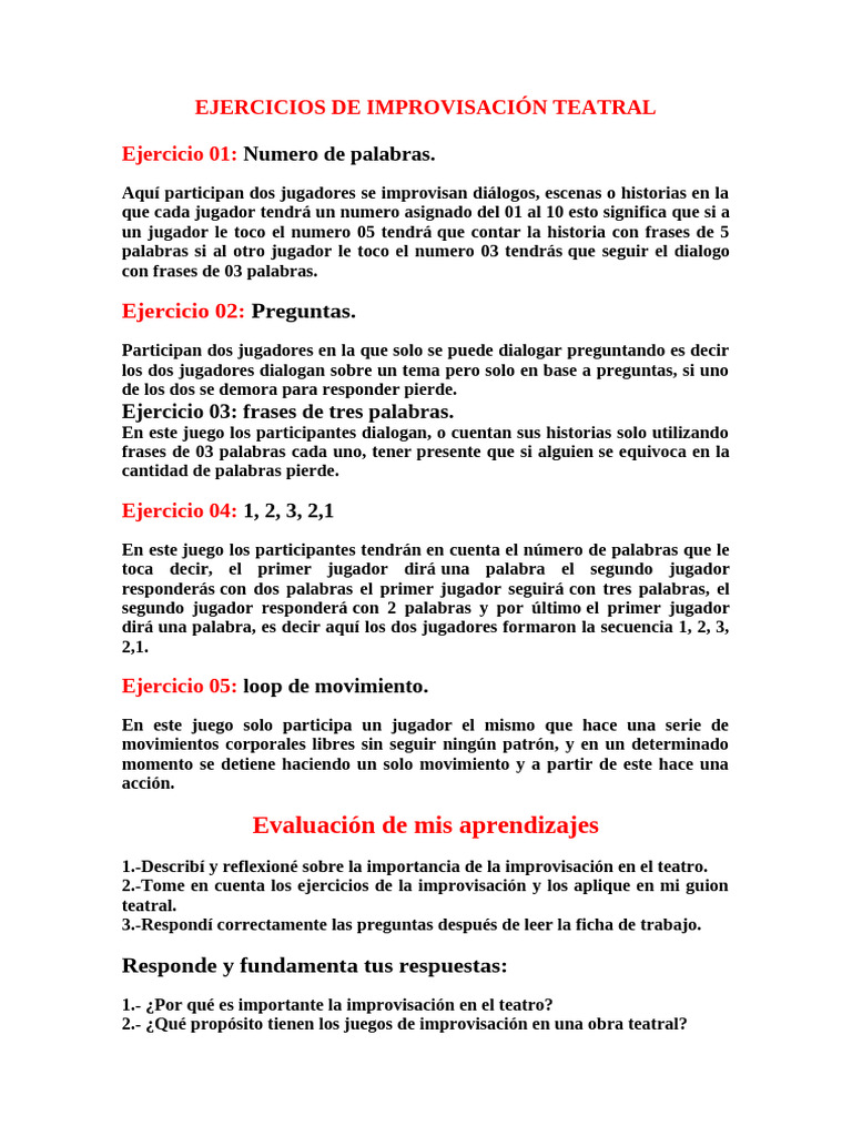 JUEGOS DE IMPROVISACIÓN TEATRAL | PDF | Improvisación