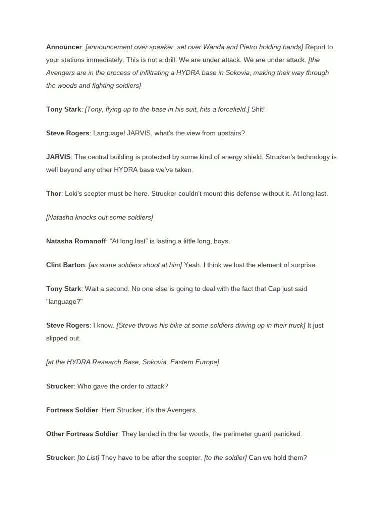 Avengers Age of Ultron Script | PDF