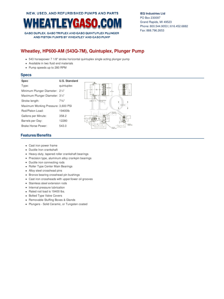 hp600 Am 543q 7m Quintuplex Plunger Pump | PDF | Bearing (Mechanical ...