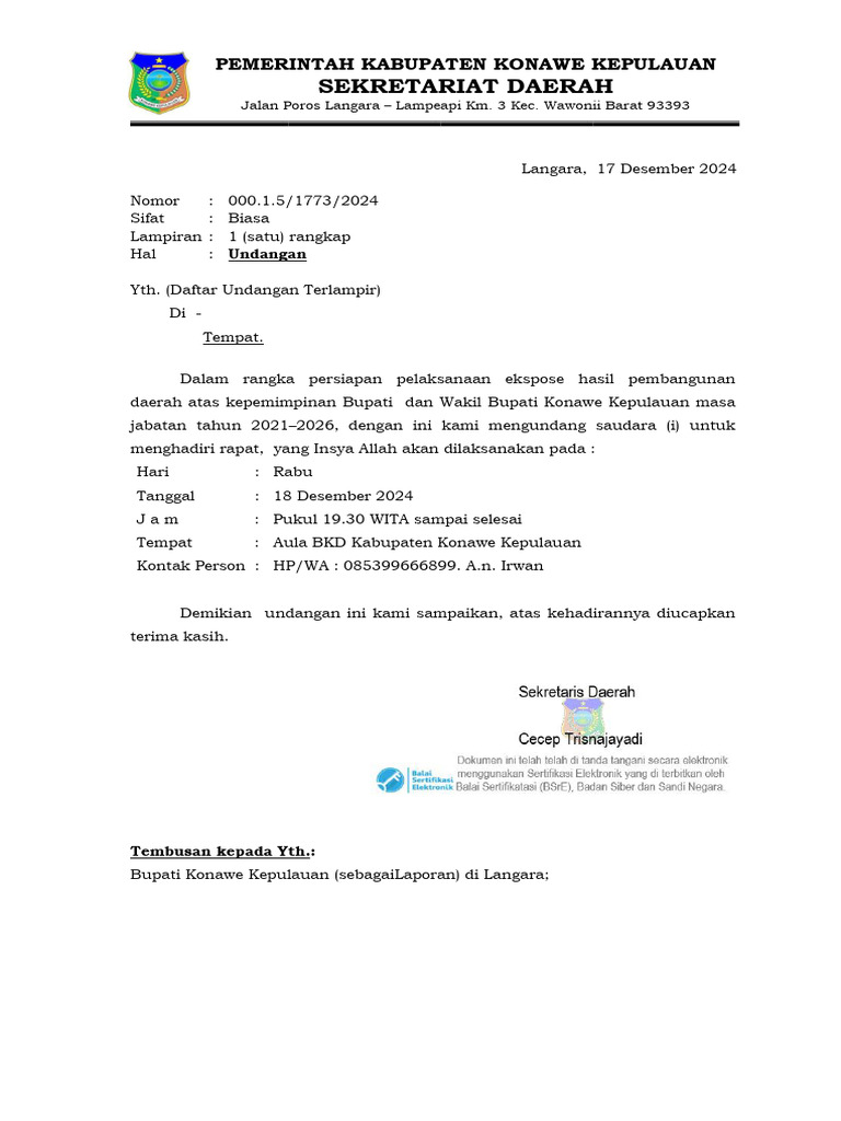 Surat Undangan Persiapan Ekspose - Signed | PDF