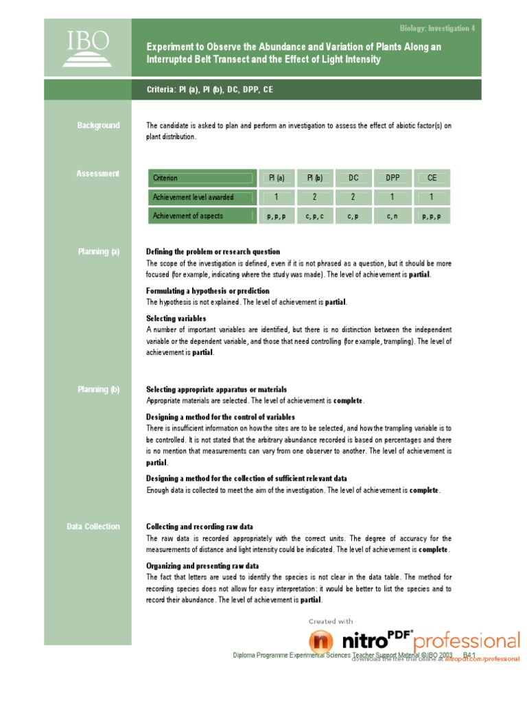 Experiment To Observe The Abundance and Variation of Plants Along An ...
