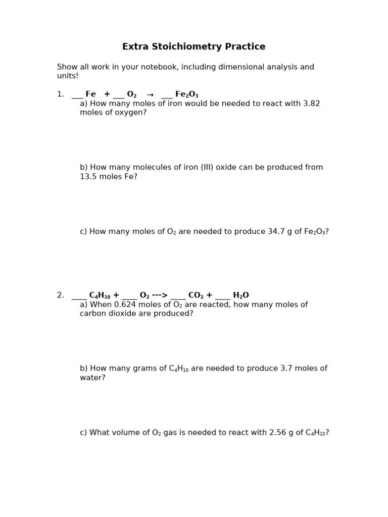 Stoichiometry Extra Practice | PDF