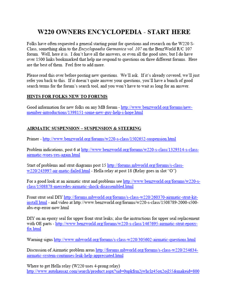 W220 S-Class Owners Resource Guide | PDF | Motor Vehicle | Automotive ...
