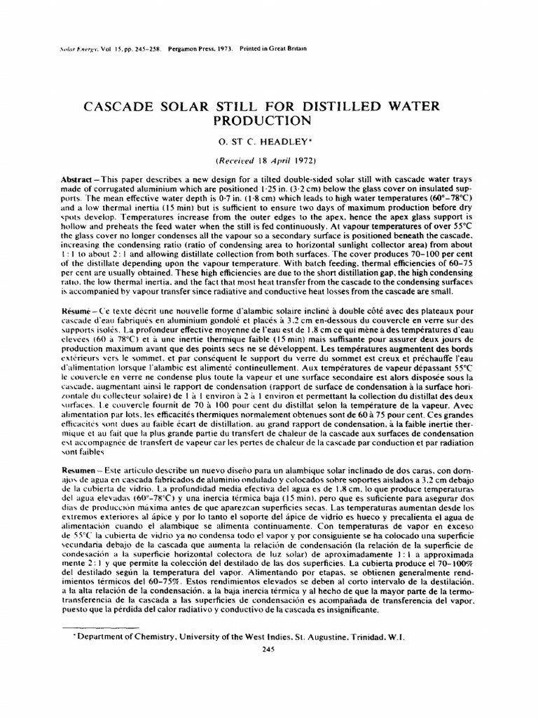 Cascade solar still for distilled water production | PDF | Distillation | Water